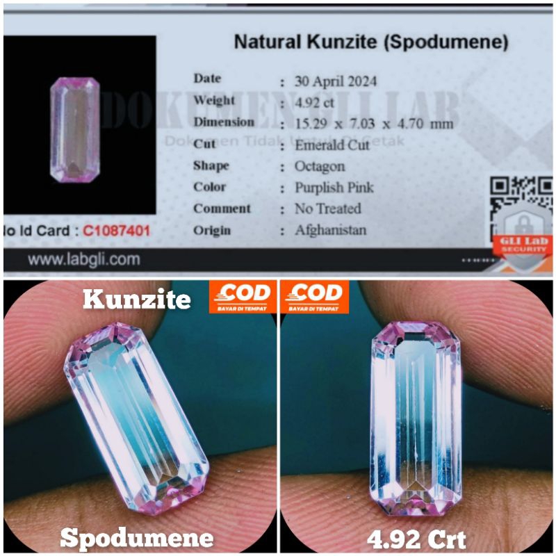 Jual NATURAL BATU PERMATA KUNZITE SPODUMENE HQ (FREE MEMO) A108 ...