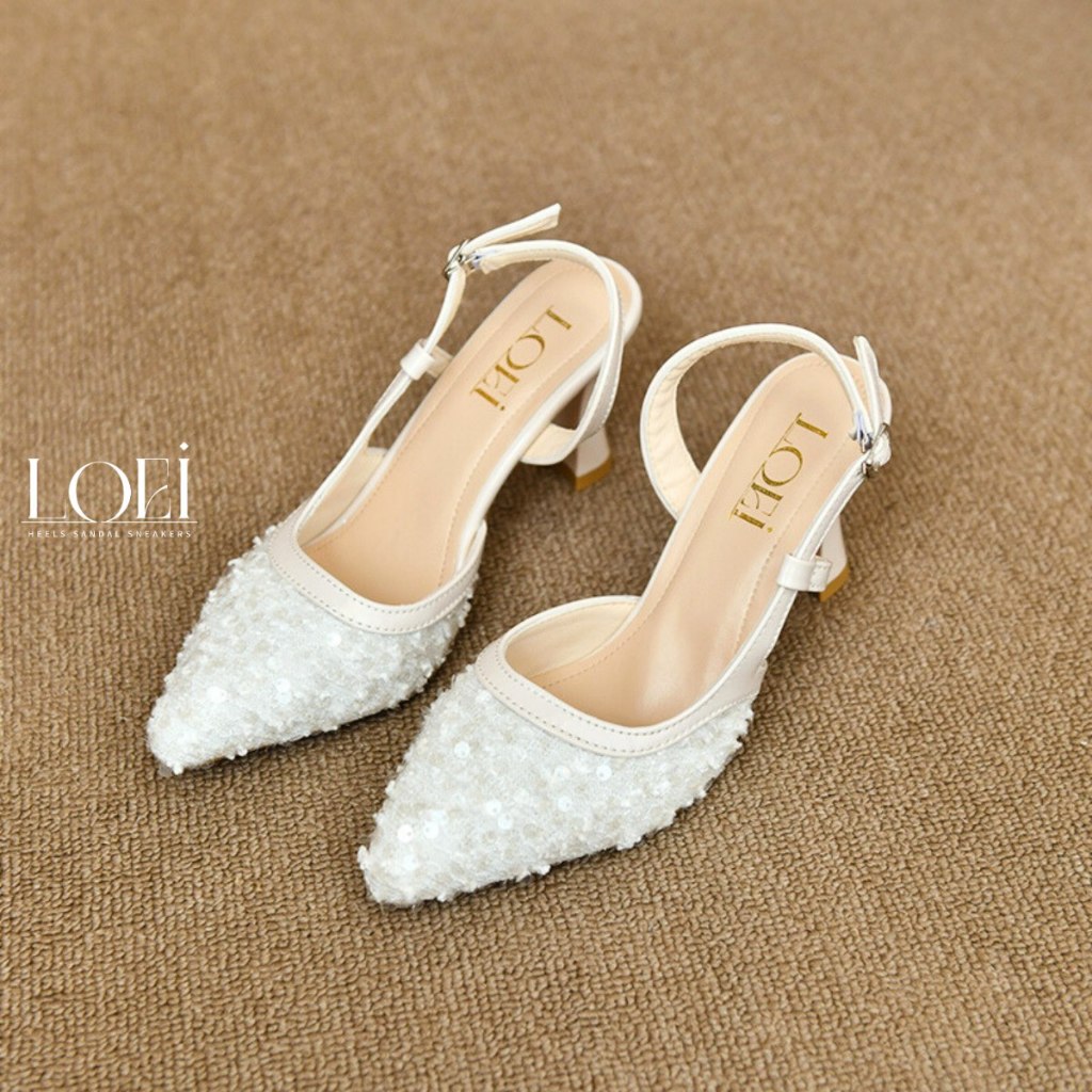 Jual LOEI Yoora Heels Wanita Elegan Sepatu Hak Tinggi Slingback Sequin ...