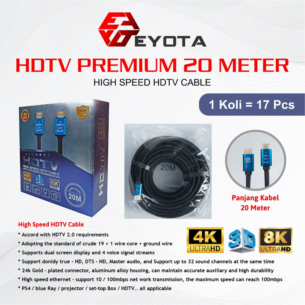 Jual EYOTA KABEL HDTV /KABEL HDMI VER 2.0 SUPPORT 4K X 2K 10METER ...