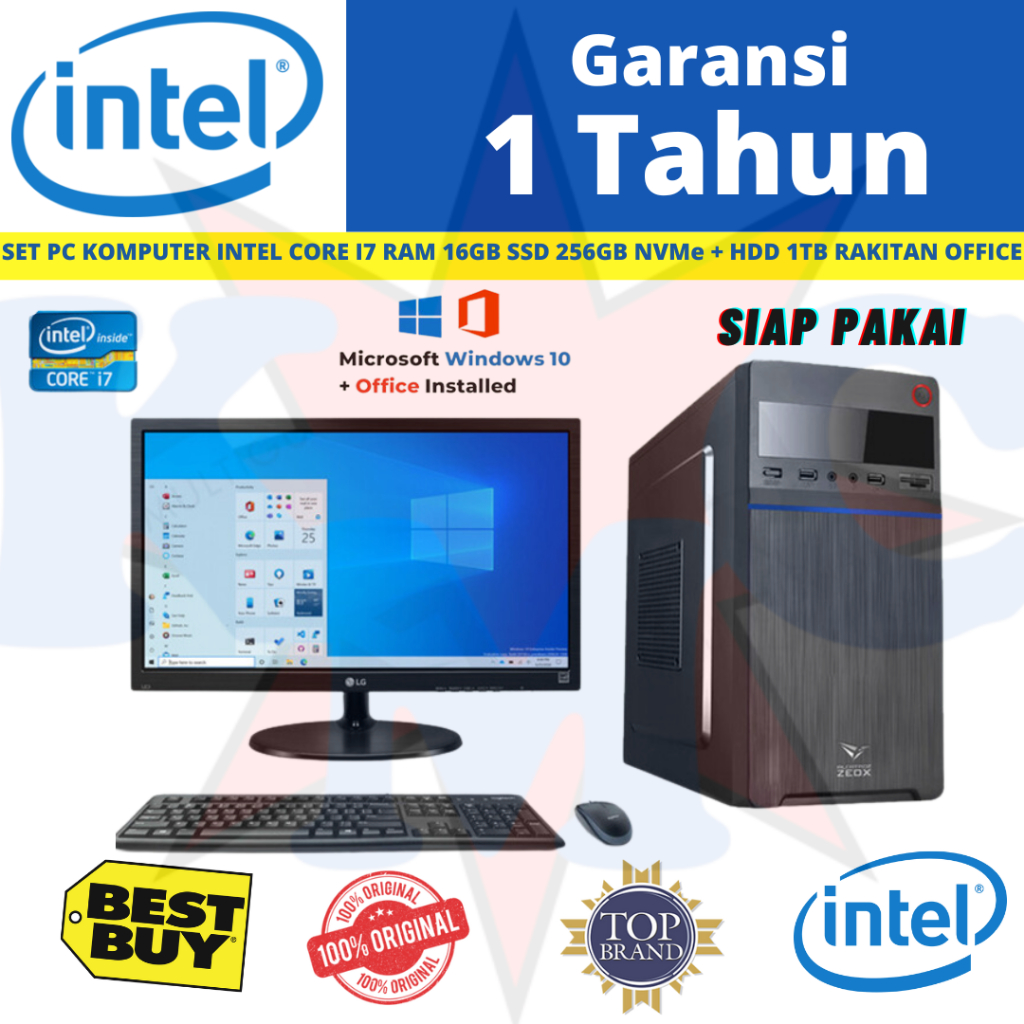 Jual Komputer Rakitan Set PC Komputer Intel Core i7 RAM 16GB SSD 256GB NVMe + 1TB HDD Rakitan ...