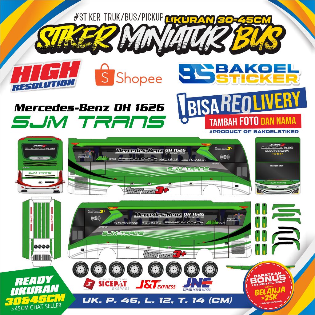 Jual STIKER MINIATUR BUS SJM TRANS UK. 30-45CM | Shopee Indonesia