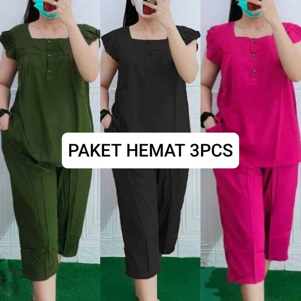 Jual PAKET HEMAT 3PCS - Setelan Bangkok Kancing 3 Polos One Set 7/8 ...