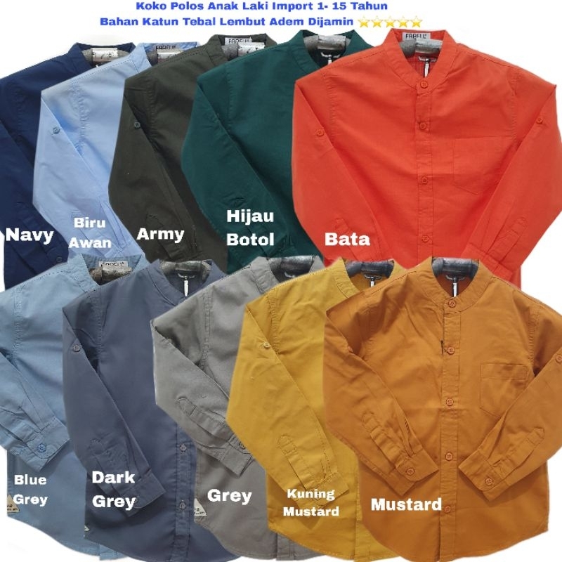 Jual Koko Polos Panjang Anak Laki Import 2 - 15 Tahun Koko kuning ...