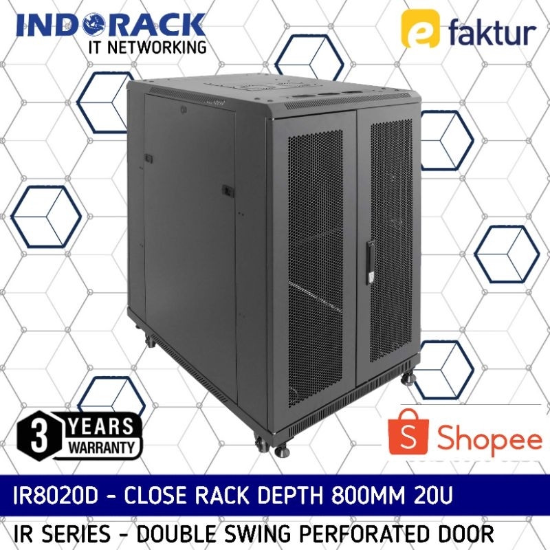 Jual IR8020D Rack Server 20U 800mm Double Swing Perforated INDORACK Rak ...
