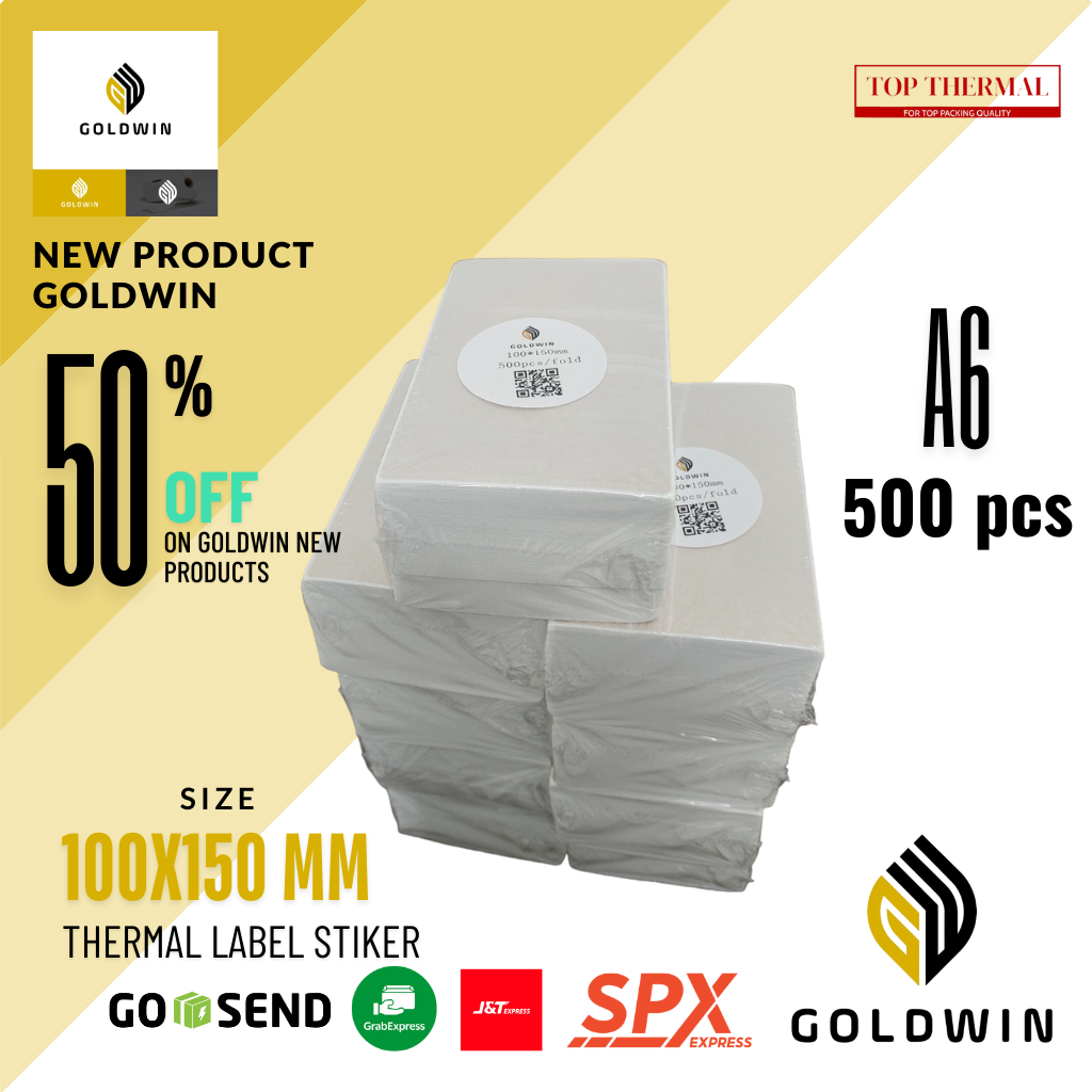 Jual Kertas stiker label thermal barcode 100x150 isi 500 pcs lipat kertas resi 100x150mm A6 ...