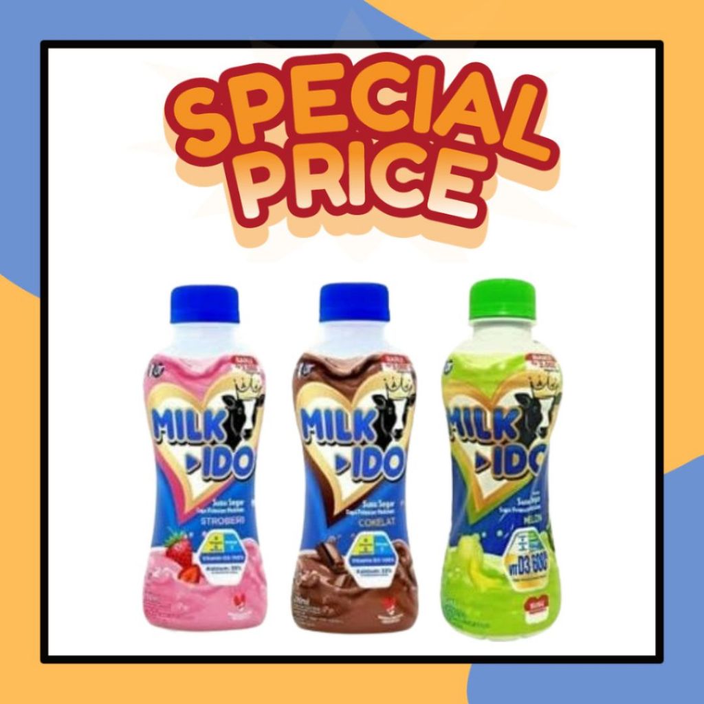 Jual MILKIDO Susu Botol 200ml Susu UHT Rasa Coklat / Strawberry / Melon ...