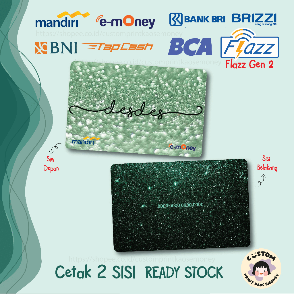 Jual KARTU E MONEY E TOLL CUSTOM NAMA GLITTER GREEN HIJAU TUA HIJAU ...