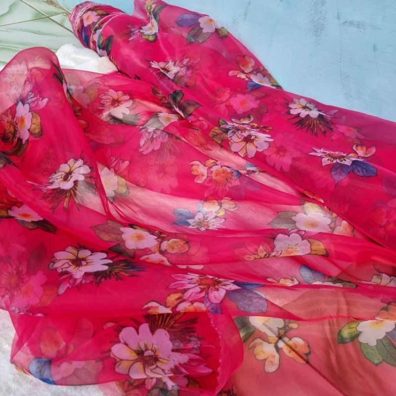 Jual Kain Organza Motif Bunga Ceplok | Bahan Organsa Corak Grade A ...