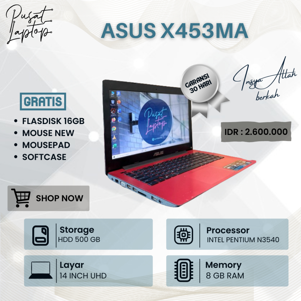 Jual LAPTOP ASUS X453MA | INTEL PENTIUM N3540 | RAM 8GB | HDD 500GB ...