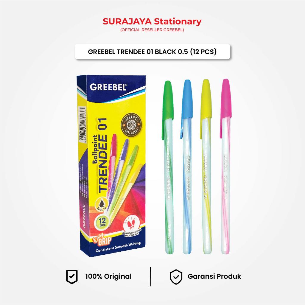 Jual Bolpen Pulpen Greebel / Trendee 01 Hitam 0.5 (12PCS/SET) / Ballpen ...