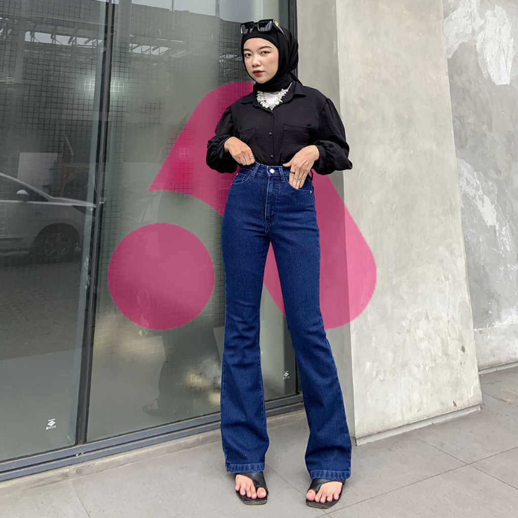 Jual HW Cutbray Jeans Wanita - Celana Cutbray Strecht Kekinian - Cutbray Flared- Streetch ...