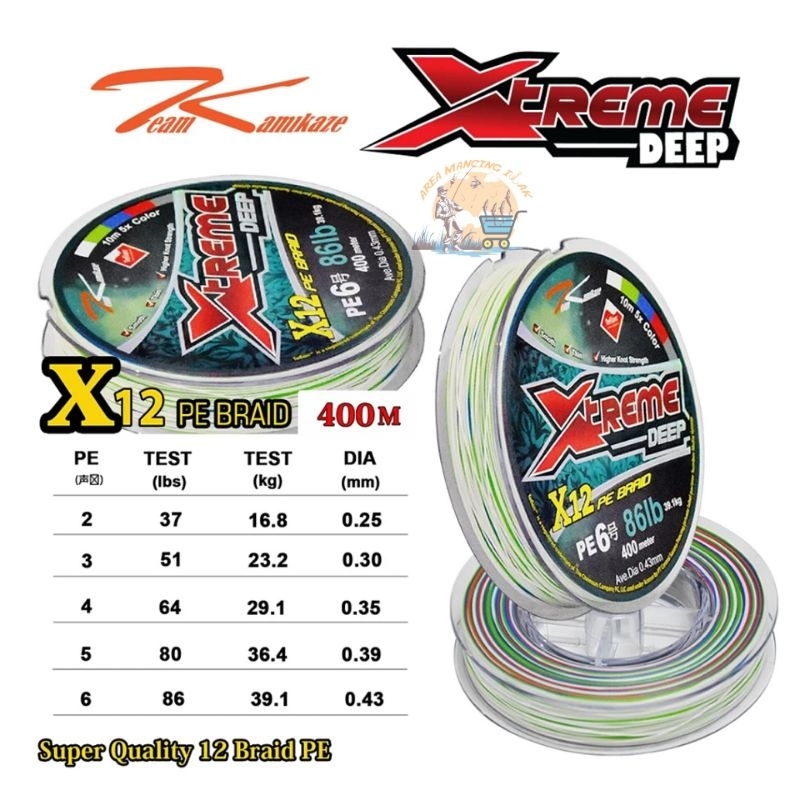 Jual Senar PE Braid Team Kamikaze EXTREME DEEP X12 (multi color) 400M ...