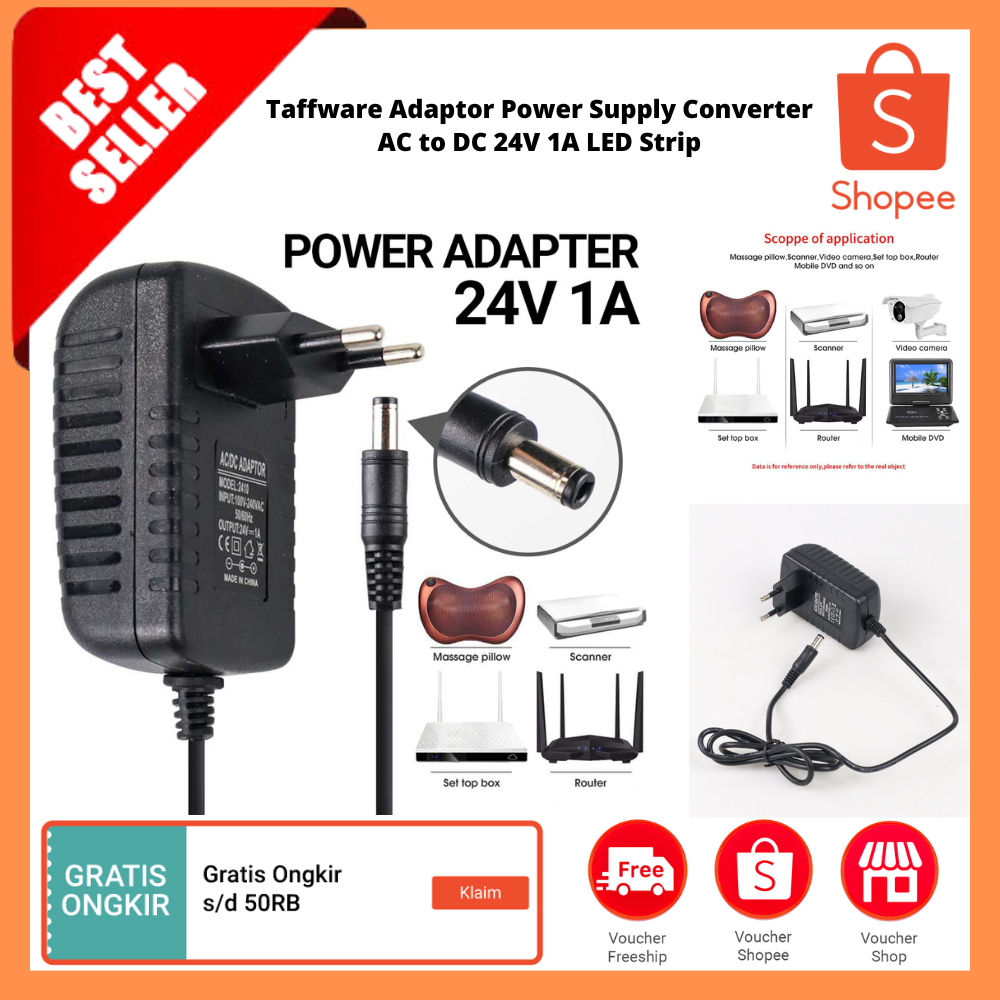 Jual Adaptor Power Supply Converter AC to DC 24V 1A LED Strip / Pengisi ...
