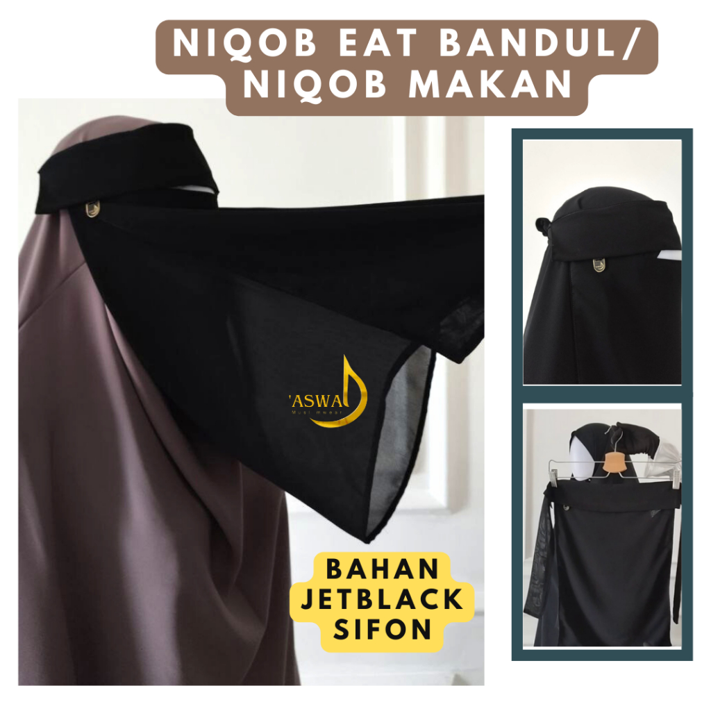 Jual NIQAB MAKAN PONI by Aswad bahan Jetblack sifon lembut dan hitam ...