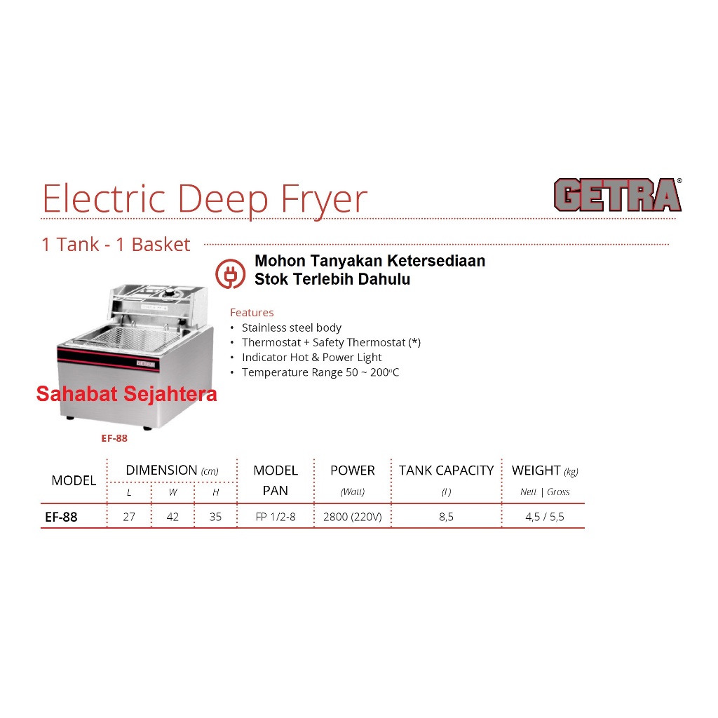 Jual GETRA Electric Deep Fryer EF-88 Penggorengan | Shopee Indonesia