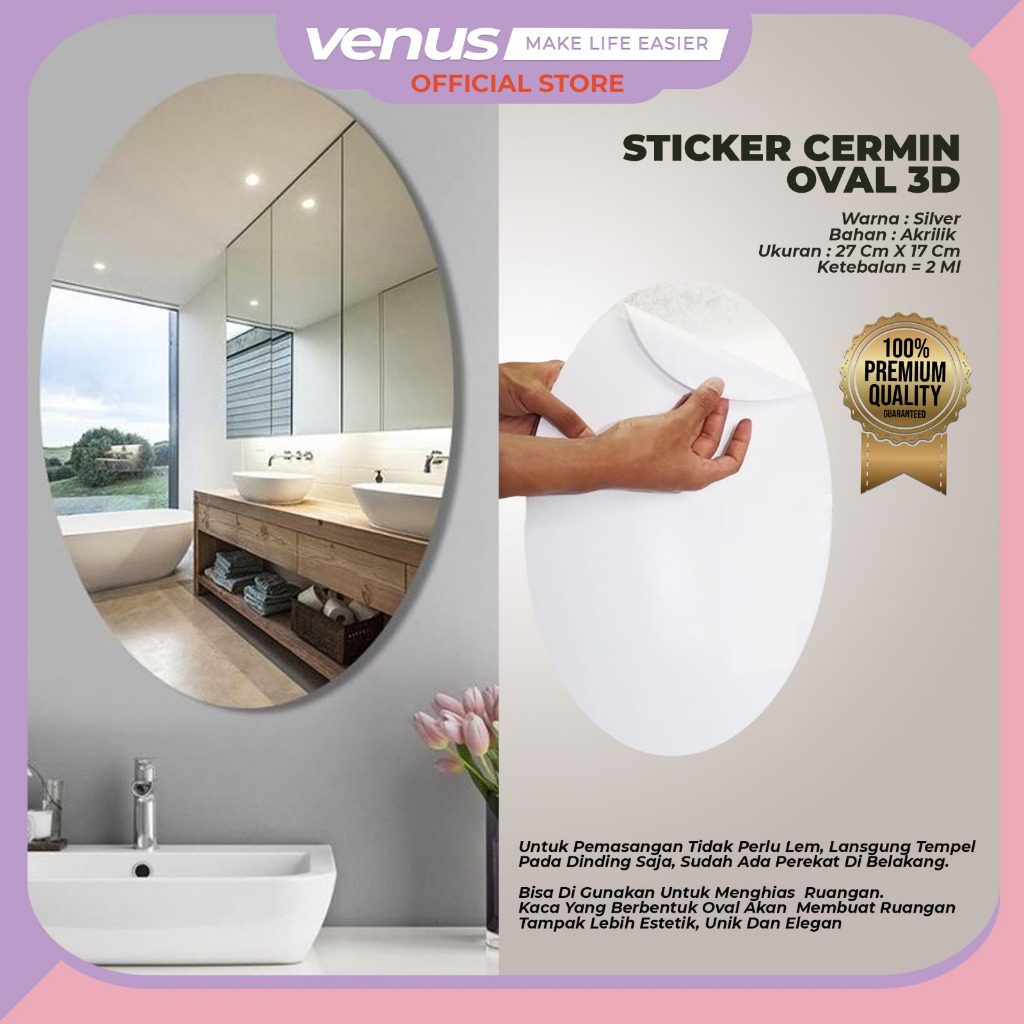 Jual VENUSJKT - Sticker Kaca Cermin Oval 3D Tempel Dinding Cermin ...