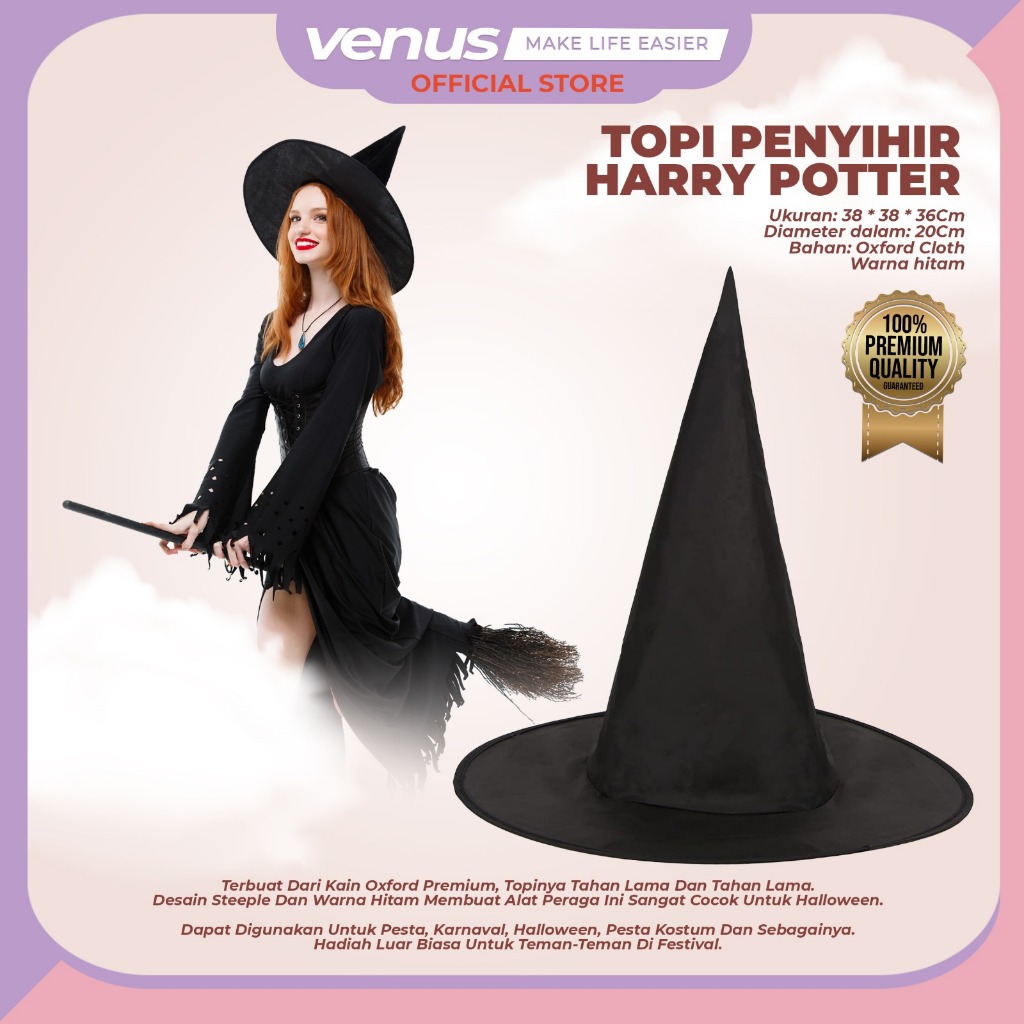 Jual VENUSJKT - Topi Party Halloween Steeple Magic Hat Keren Hitam Topi ...
