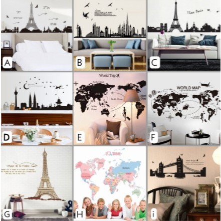 Jual Sticker Kota Monumen City Paris London Eiffel Dubai Stiker Dinding ...