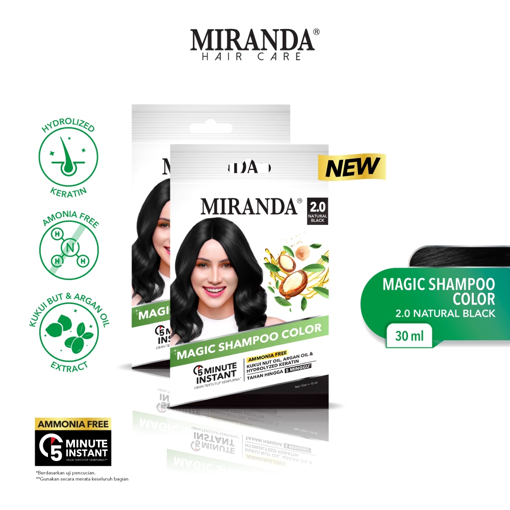 Jual Miranda Magic Hair Color Shampoo - MS1 Natural Black 30ml x 2 pcs ...