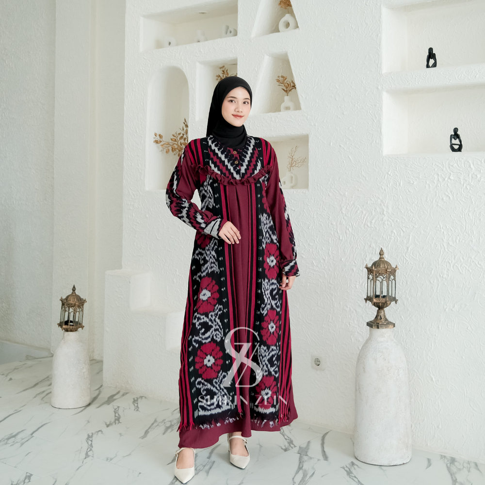 Jual Shirin Zein - Gamis Tenun Etnik Pesta Mewah Jumbo LD 95 - LD 120 Model Terbaru 2025 Dress ...