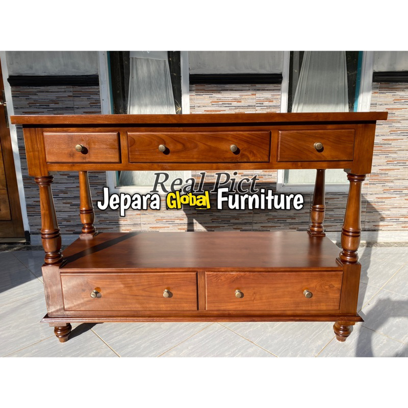 Jual REAL PICT !! meja console jati laci 5 kaki bubut - meja konsul ...