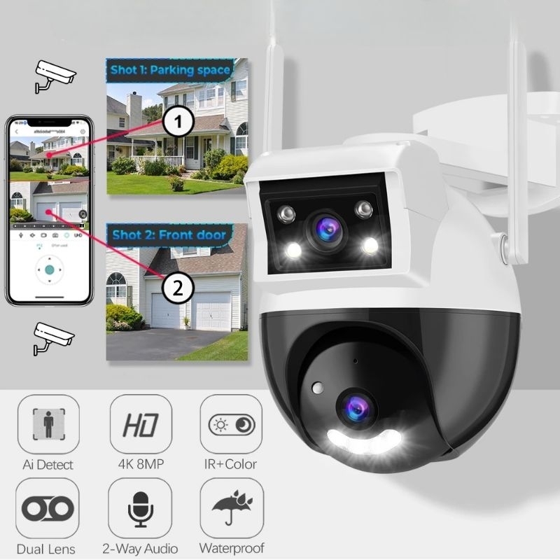 Jual CCTV Outdoor Wifi Jarak Jauh Lewat Hp IP Camera 8MP Dual Lens ...