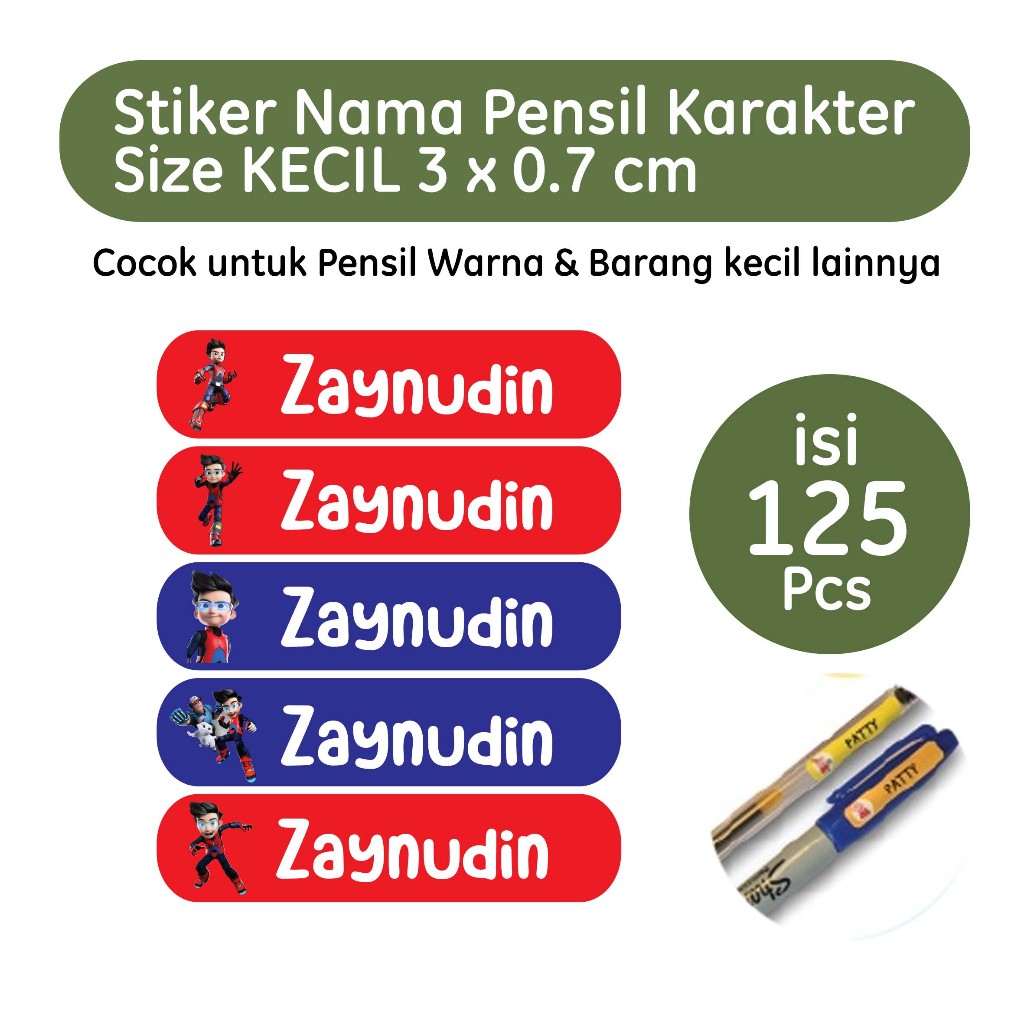 Jual 125 PCS Stiker Label Nama Custom Ukuran Kecil / Stiker Pensil ...