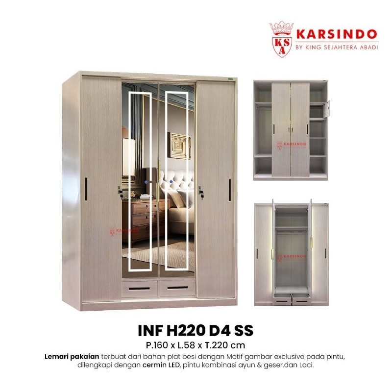 Jual Lemari Pakaian Plat Besi 4 Pintu Sliding Swing Import H220 D4SS | Shopee Indonesia