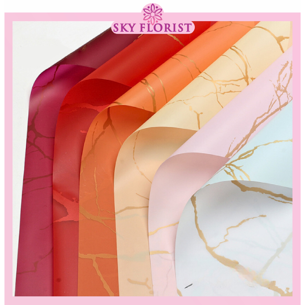 Jual 20 LEMBAR Kertas Flower Wrapping Gold Marble Cellophane Kertas ...