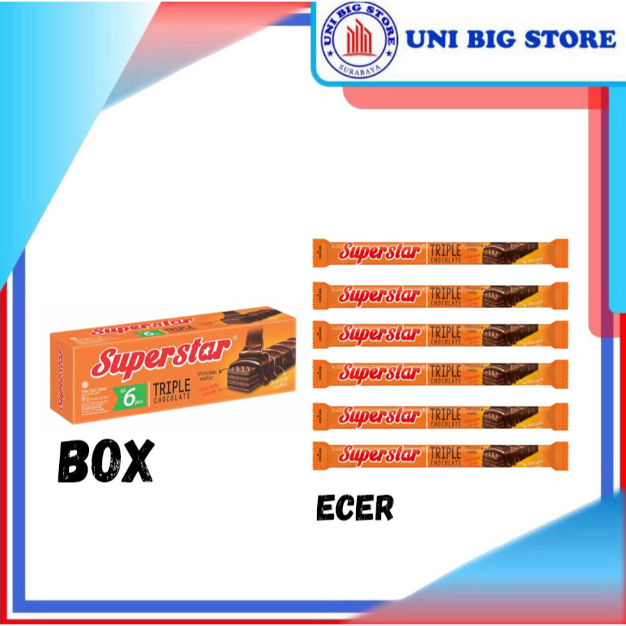 Jual Superstar Wafer Super Star Coklat Triple Chocolate 16 gr 6 Pc ...