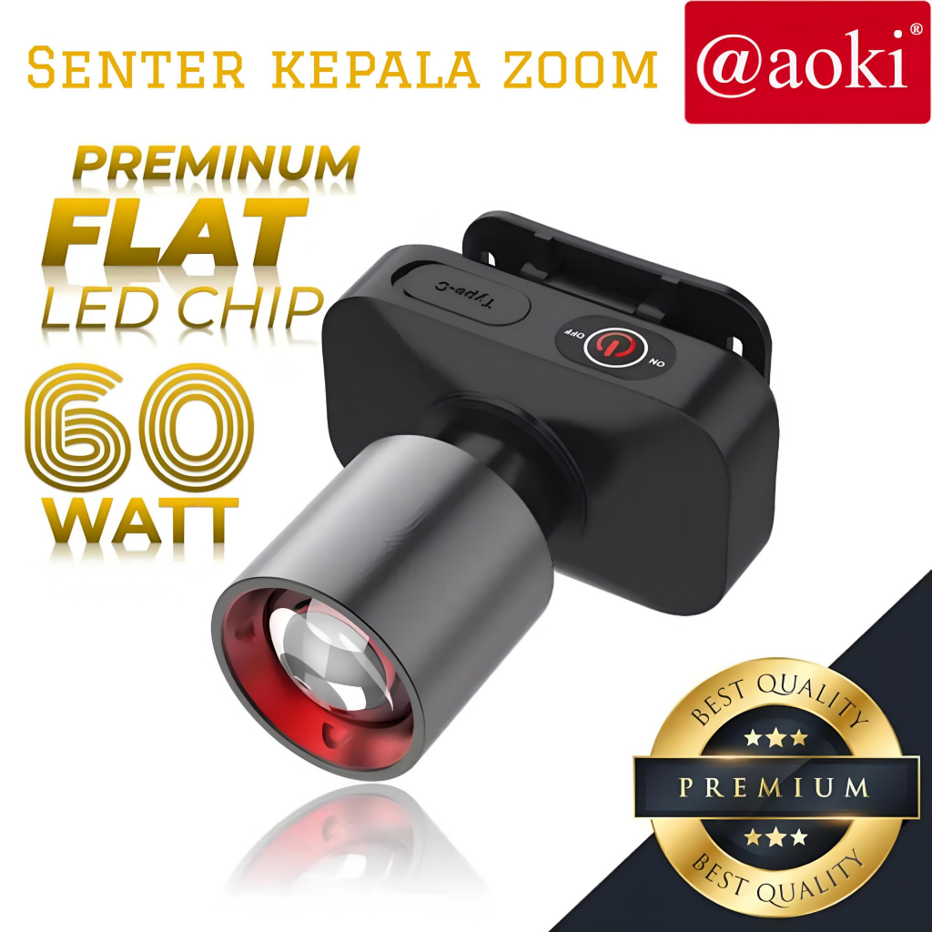Jual AOKI SENTER KEPALA ZOOM SUPER TERANG LED 60W RECHARGEABLE USB TYPE C SENTER KEPALA ZOOM ...