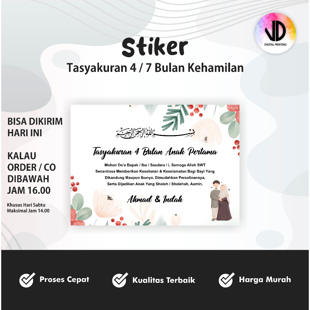 Jual Sticker untuk Tasyakuran 4 / 7 Bulan Kehamilan (Stiker Tasyakuran ...