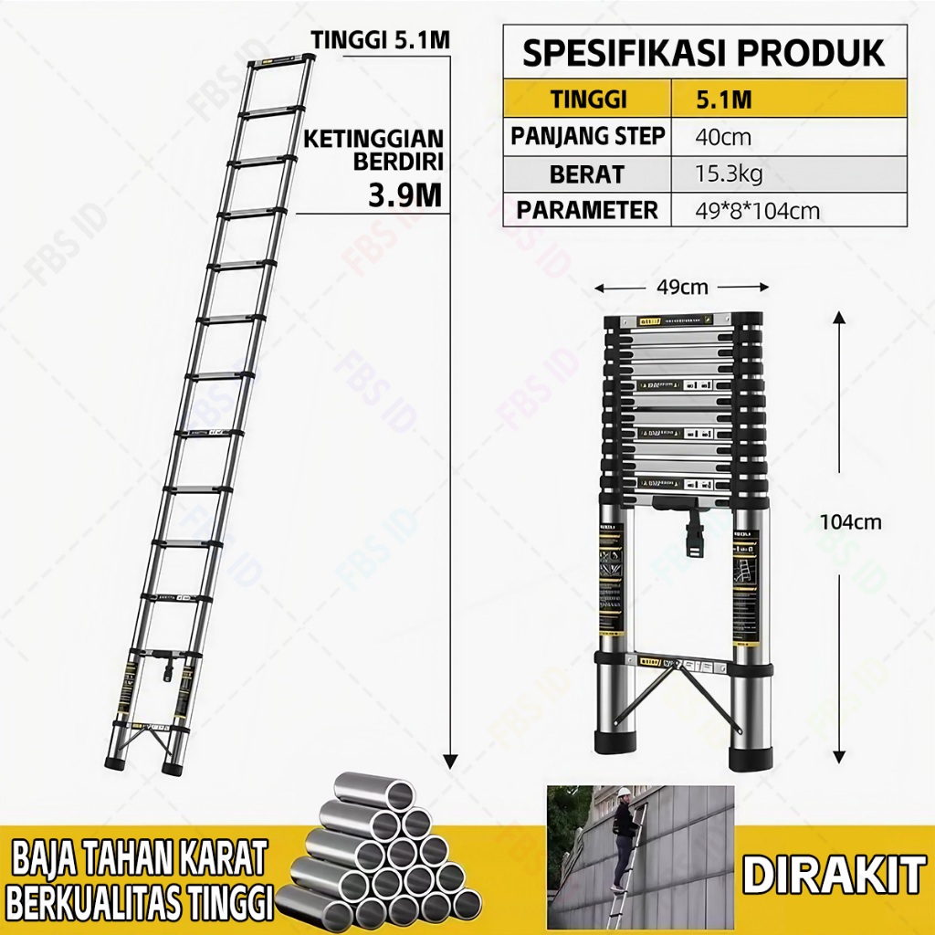 Jual Tangga Teleskopik Portabel Tangga Lipat 3.2Meter Multifungsi ...