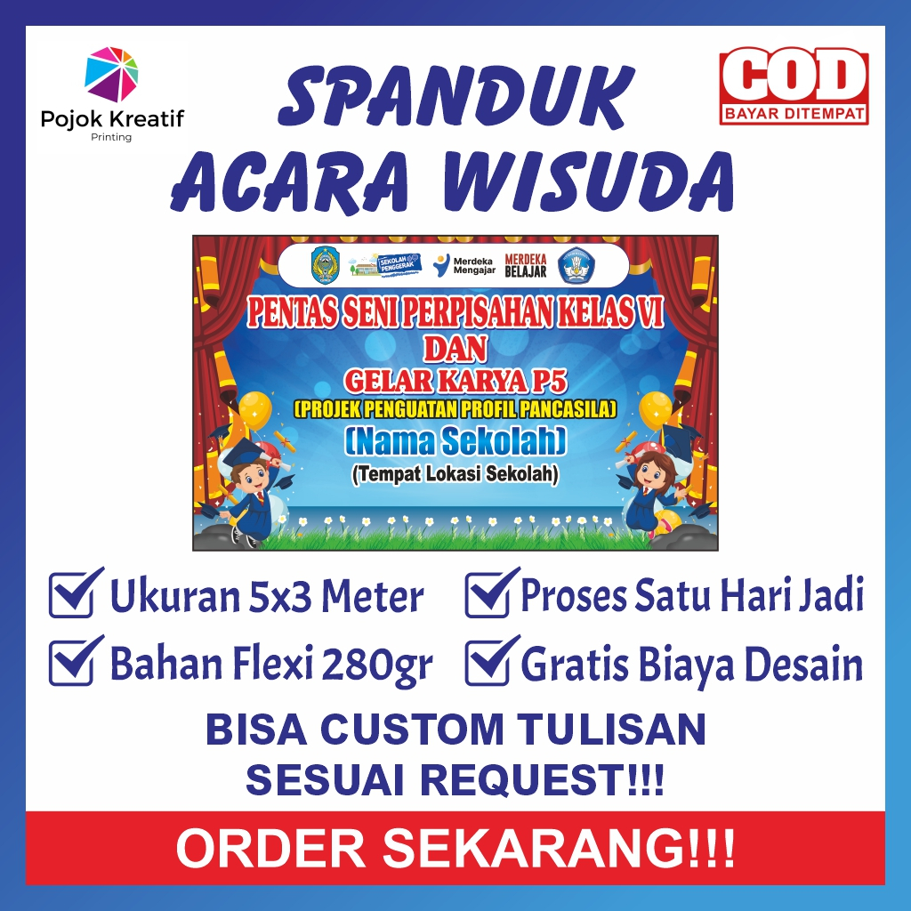 Jual SPANDUK BANNER ACARA WISUDA 5x3 Meter CUSTOM REQUEST GRATIS DESAIN ...