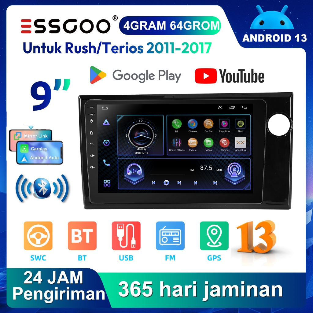 Jual ESSGOO 9 Inch 4G+64G Android 13 Head Unit Untuk Honda Brio/Mobilio/Brv 2016-2023 Termasuk ...