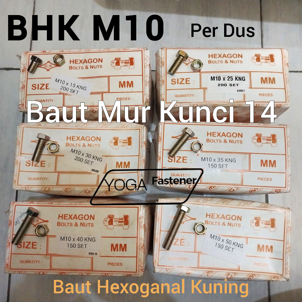 Jual 1 Dus BHK M10, Ukuran M10x15 sampai M10x150 baut mur hexagon ...