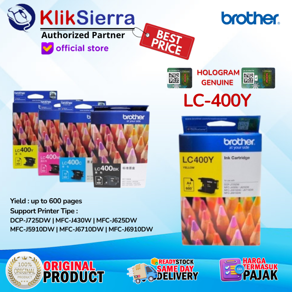Jual BROTHER Tinta LC-400XL Y | LC400Y | LC400XL Y Yellow ORIGINAL For ...