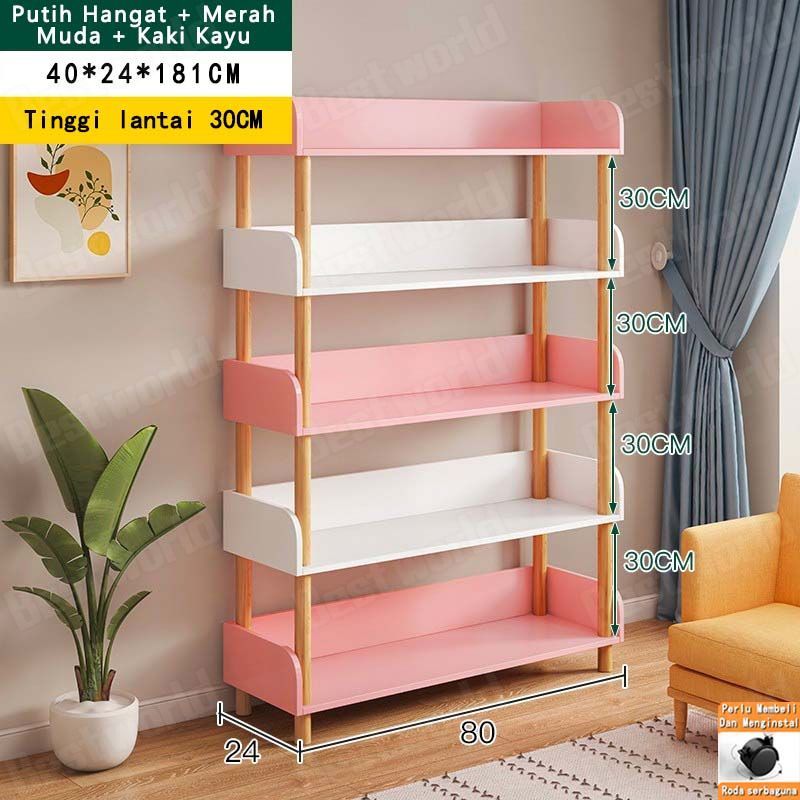 Jual Rak Buku Minimalis 6 Tingkat Rak Makanan Ringan Lemari Buku Kayu ...