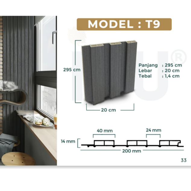 Jual WPC Petak Lebar 3 baris / 1,4 cm (14X40) 2.95 m Wall Art Vertical ...