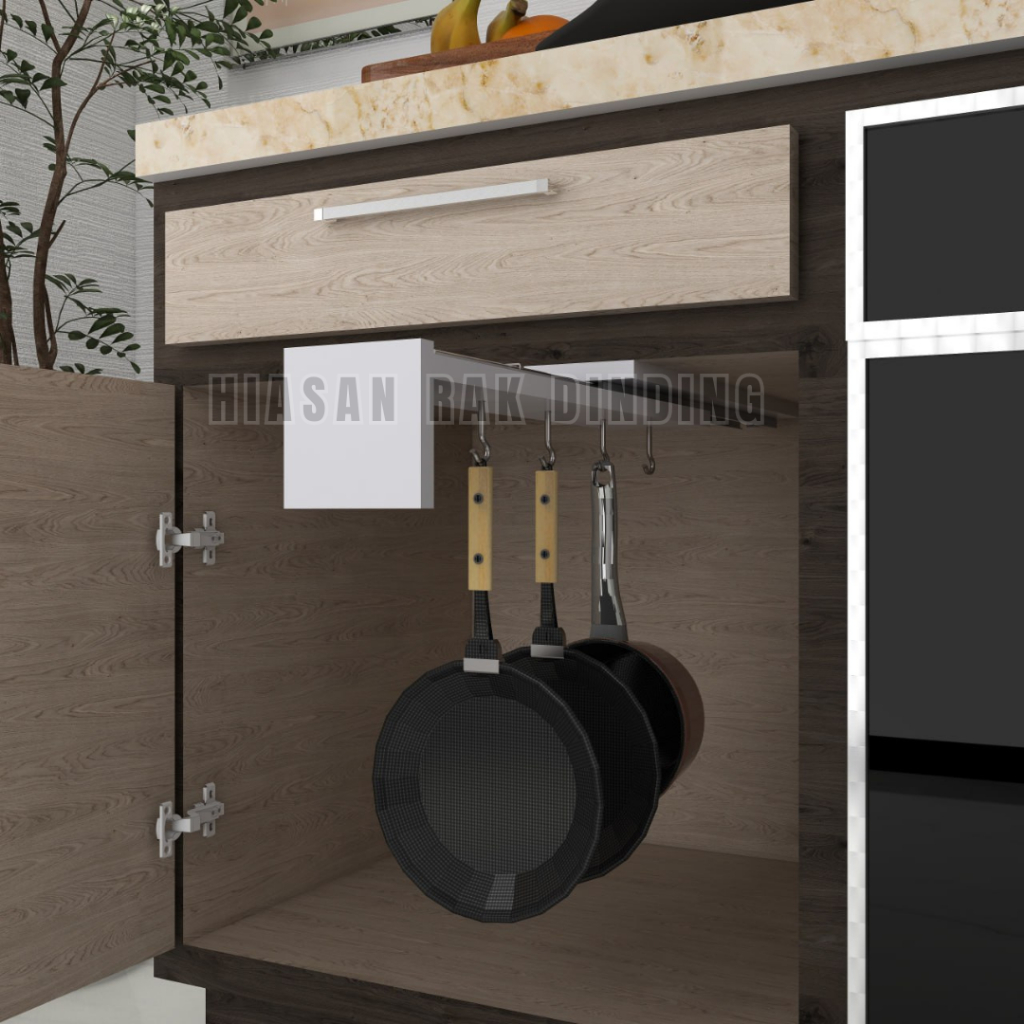 Jual Rak Gantungan Kolong Panci Rel Tarik Dorong Plus Hooks Kitchen Set ...