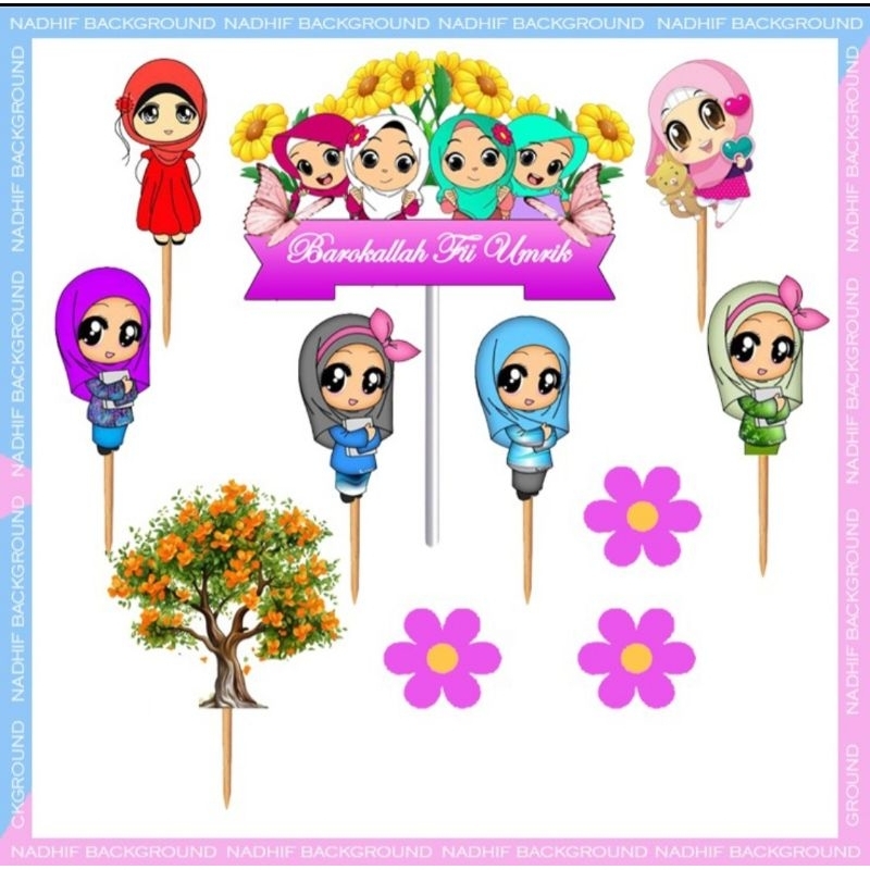 Jual topper kue karakter anak solehah/hiasan kue ulang tahun/topper ...