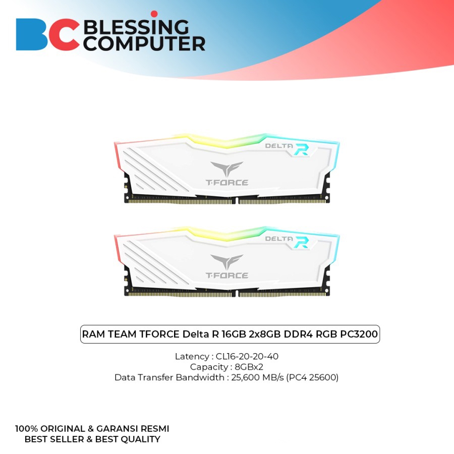 Jual RAM TEAM TFORCE Delta R 16GB 2x8GB DDR4 RGB PC3200 WHITE / Ram ...