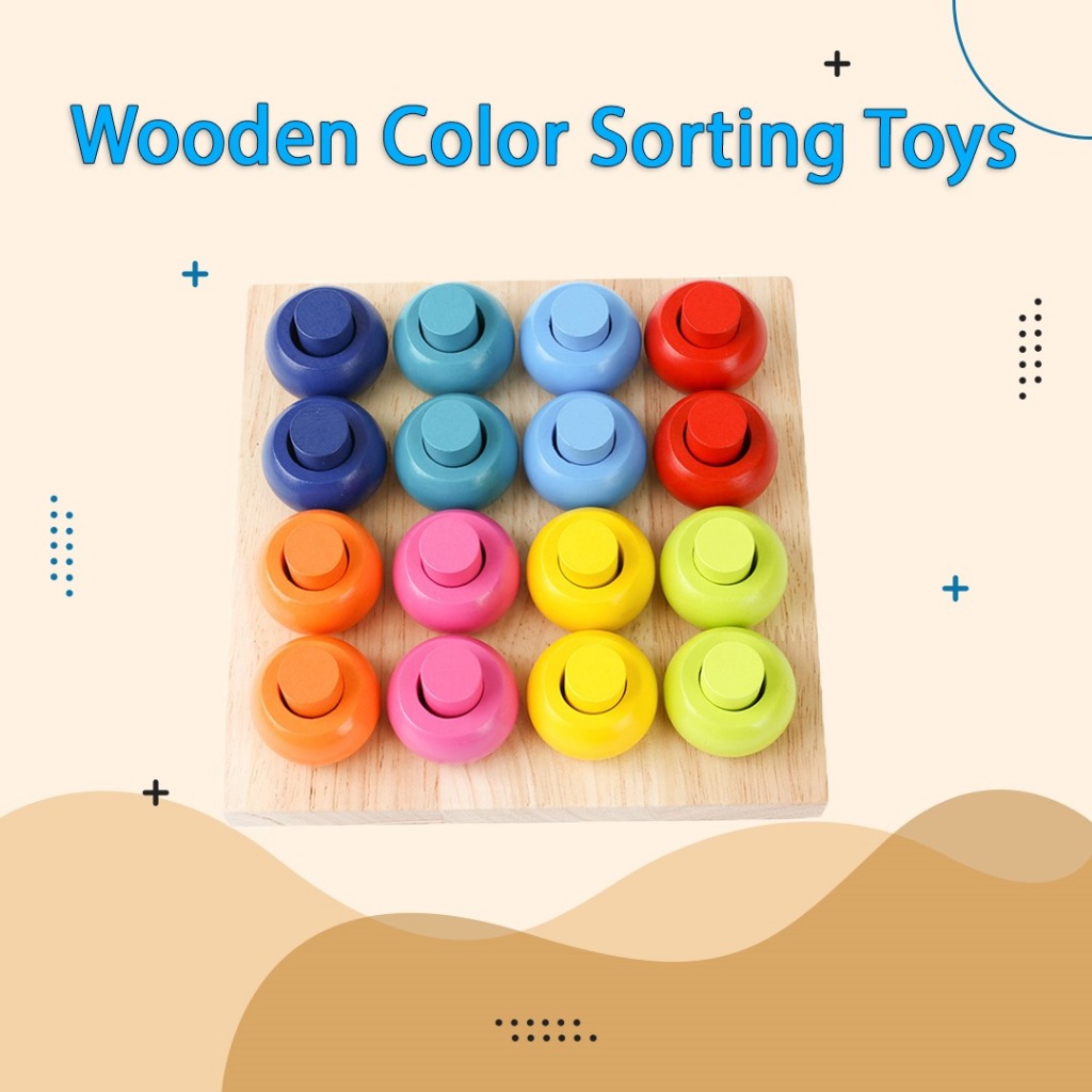 Jual Wooden Color Sorting Toys with Peg and Ring/Montessori Method for ...
