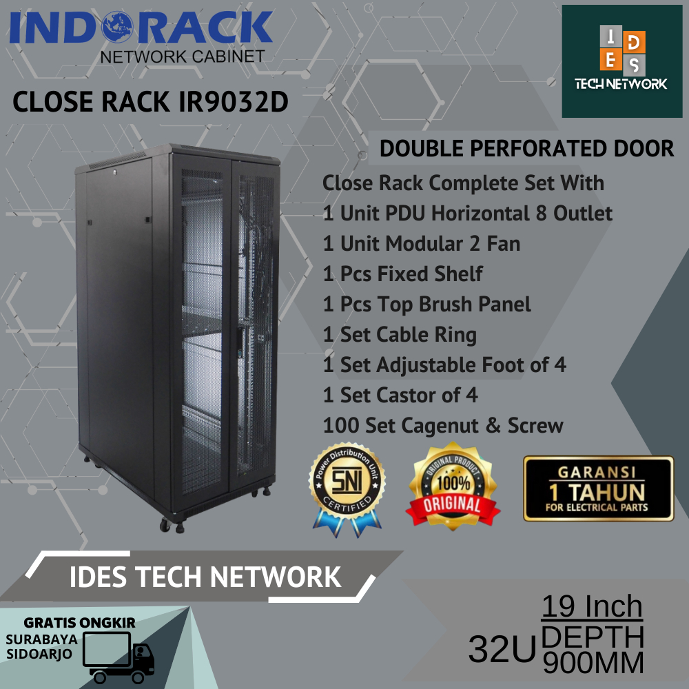 Jual Rack Server Indorack Close Rack IR9032D 32U Depth 900mm Double ...