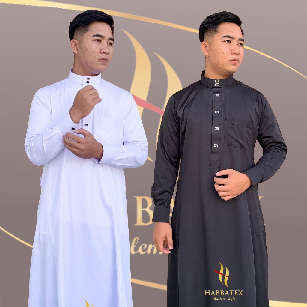 Jual Jubah Hitam Putih Gamis Laki - Laki Pria Dewasa Slimfit Manset ...