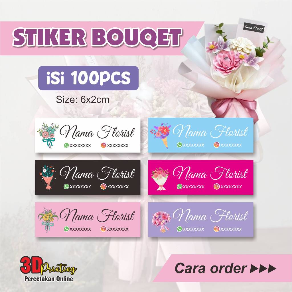 Jual (ISI 100 Pcs) Stiker Buket Custom, Stiker Label Buket, Stiker ...