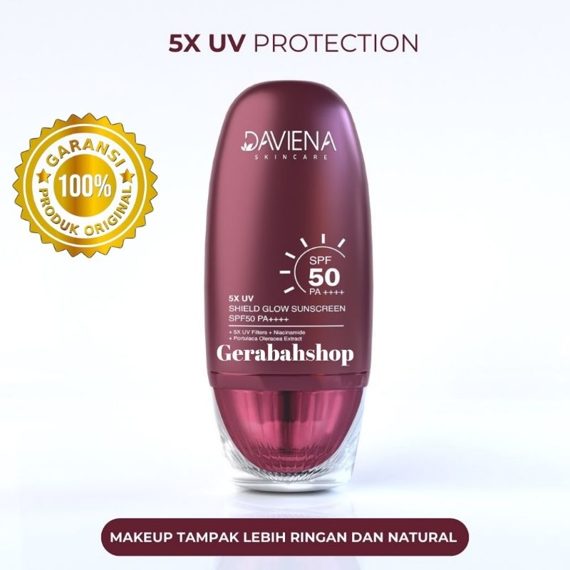 Jual Sunscreen Daviena Spf50 PA++++ Daviena Skincare 5x UV Shield Glow ...