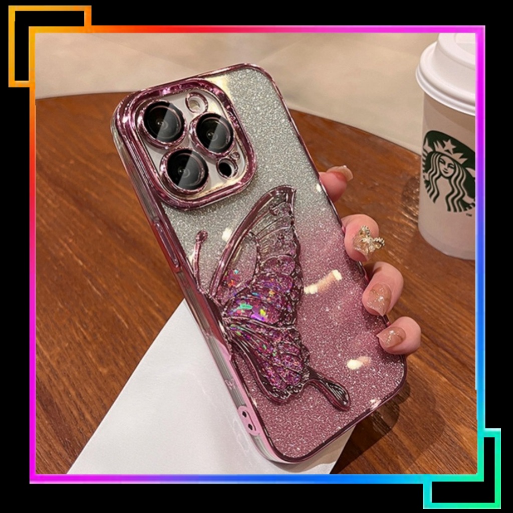 Jual Luxury Quicksand Glitter Butterfly Case Utk iPhone 15 14 13 12 11 ...