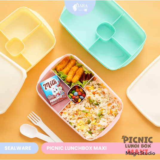 Jual Kotak Makan 4 Sekat Picnic Murah Kedap Udara Gratis Sendok Garpu / Tempat Bekal Anak Tempat ...