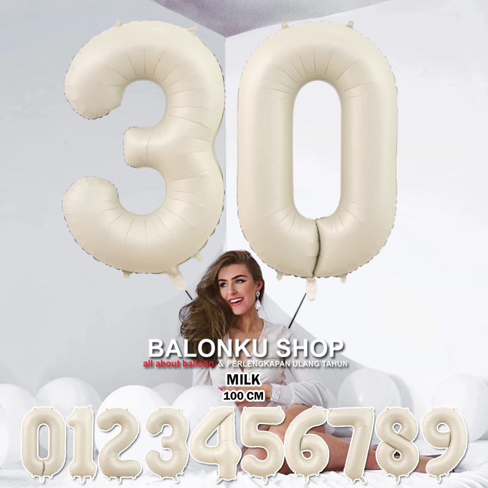 Jual Balon Foil Angka Jumbo Milk 100 cm / Balon Angka Jumbo 100cm ...